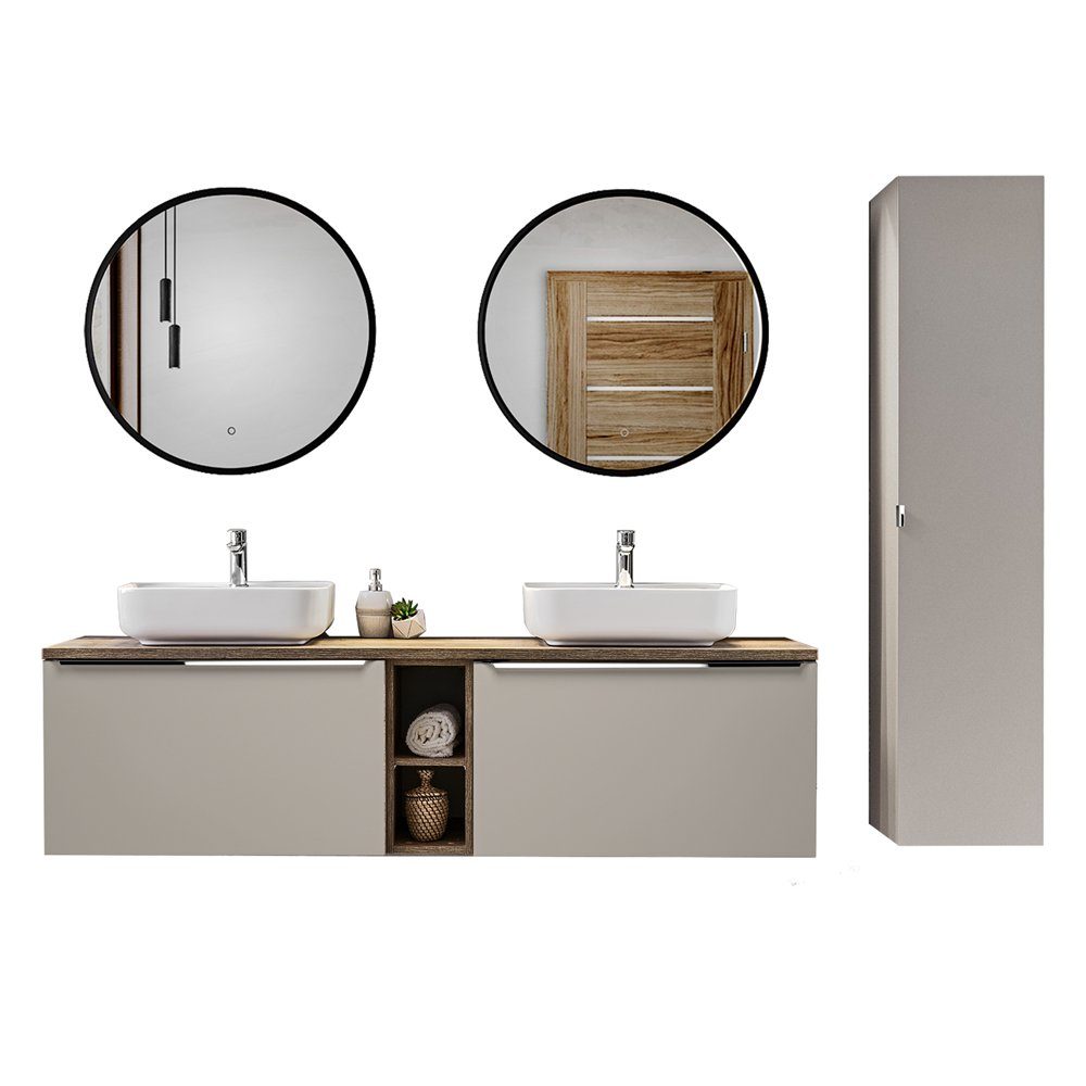 Lomadox Badmöbel Set Puebla 56 Taupe Spar Set 9 St 9 Tlg In