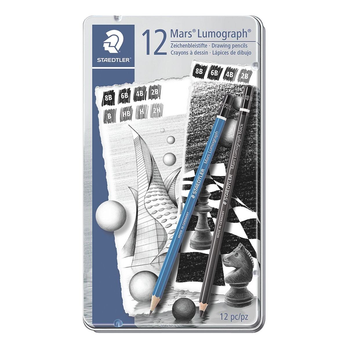 STAEDTLER Bleistift Mars Lumograph 100 G12 S, (12-tlg), Härtegrade:7B, 8B, 6B, 5B, 4B, 3B, 2B, B ...