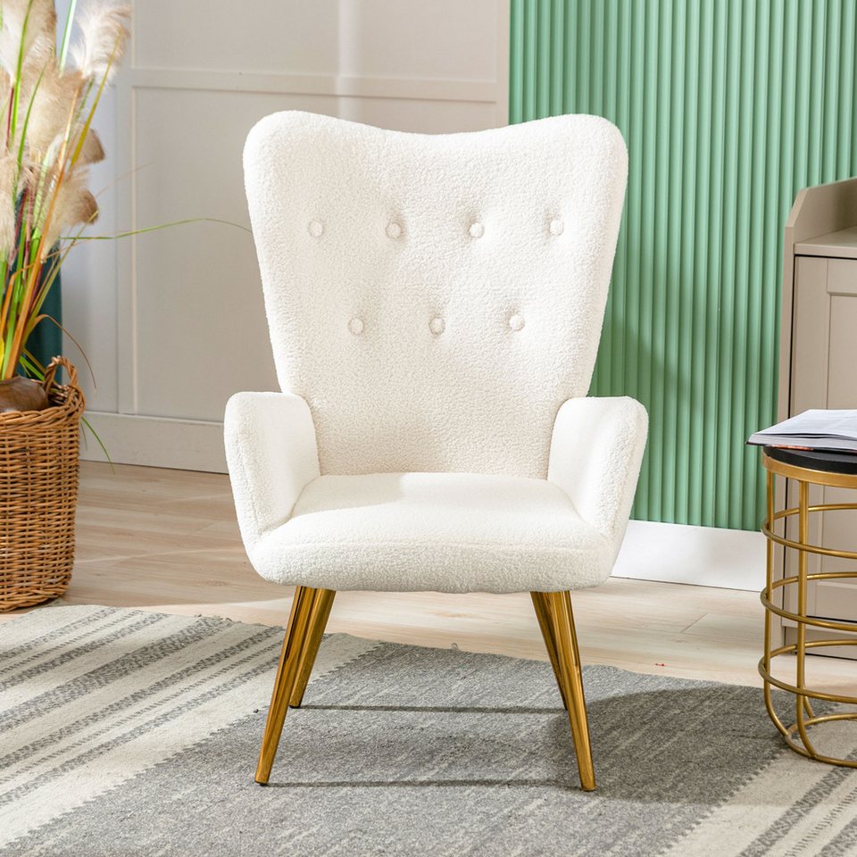 Modfu Ohrensessel Relaxsessel Polstersessel Mit Hocker Teddy Fleece