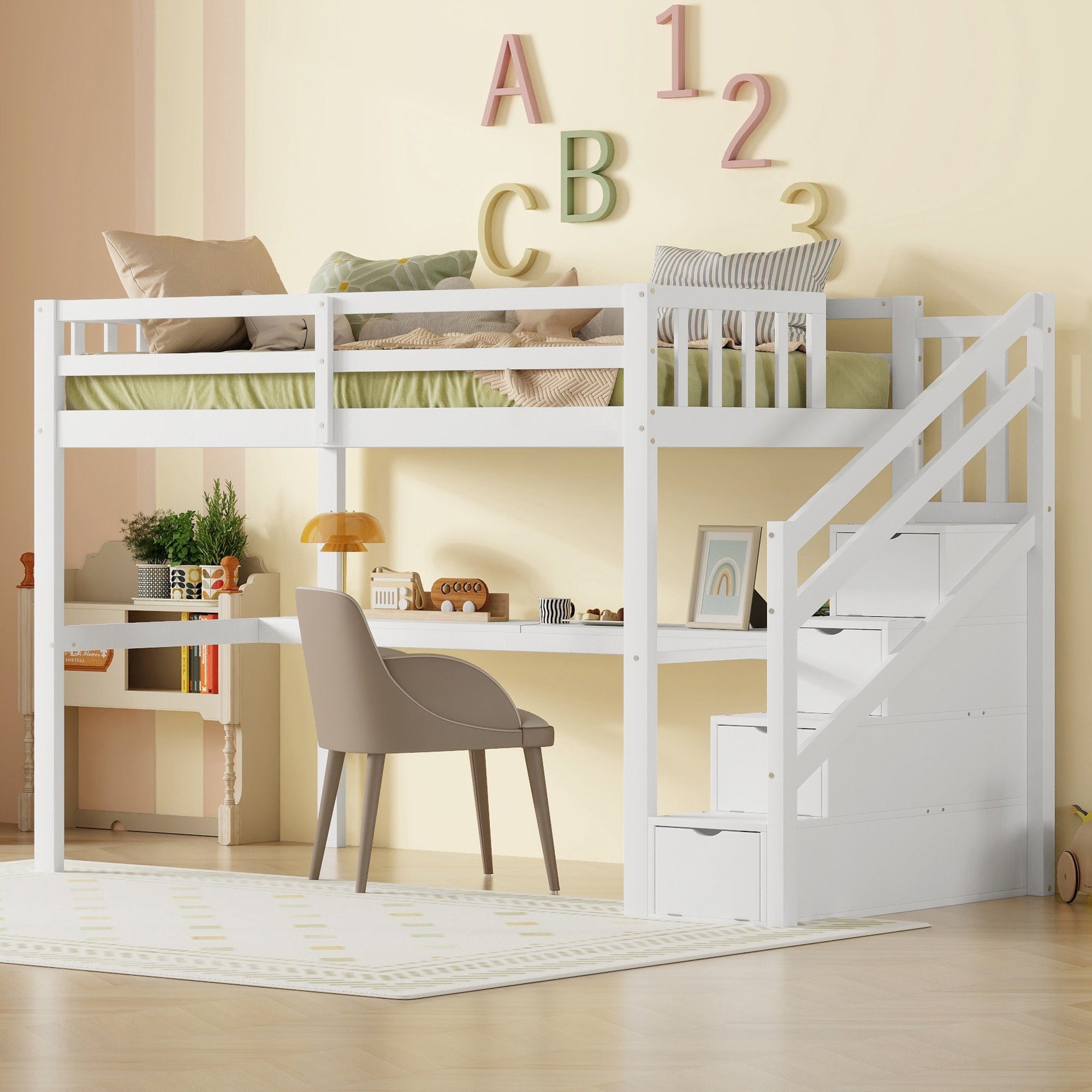 Odikalo Kinderbett Etagenbett Hochbett Leiter Stauraum Schreibtisch