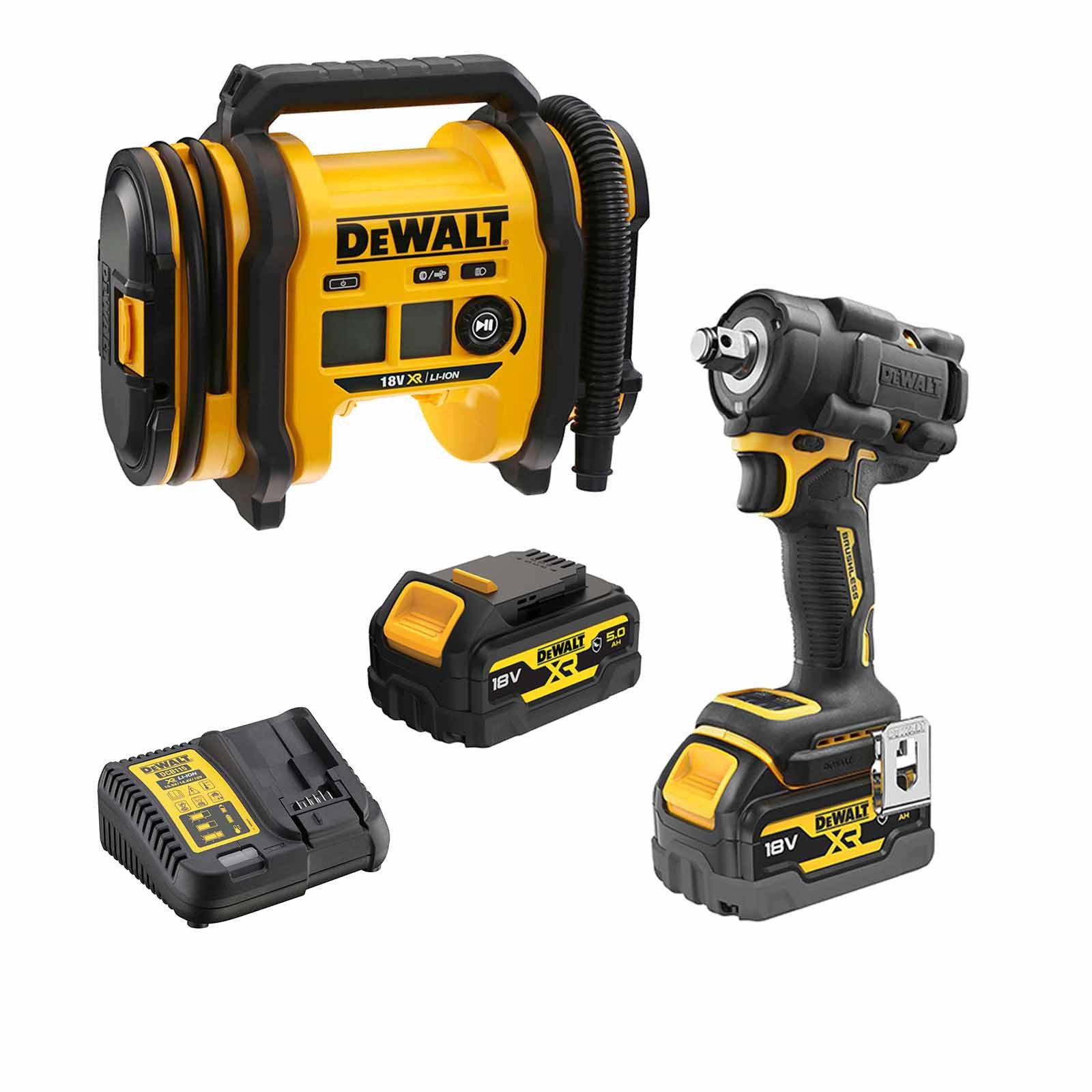 DeWalt Schlagschrauber Akku-Schlagschrauber inkl. Akku-Kompressor 18V 5Ah 1/2 Zoll 18V 5Ah, 610 ...