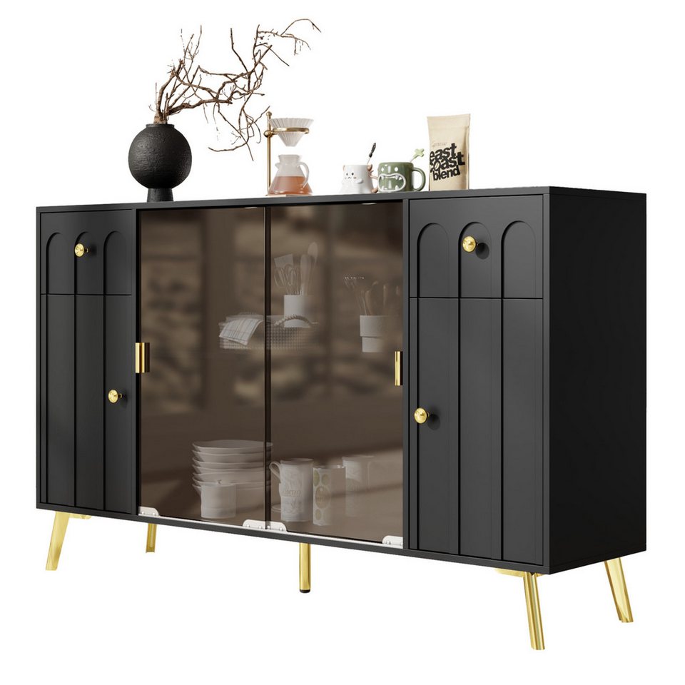 Seedwave Sideboard Moderner Retro Stil Sideboard Mit Glasschiebetür Und