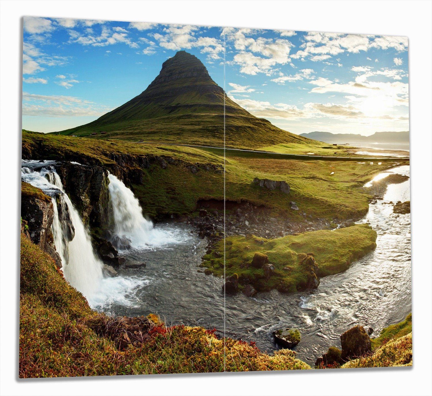 Wallario Herd Abdeckplatte Island Panorama Fluss Berge Und Blauer