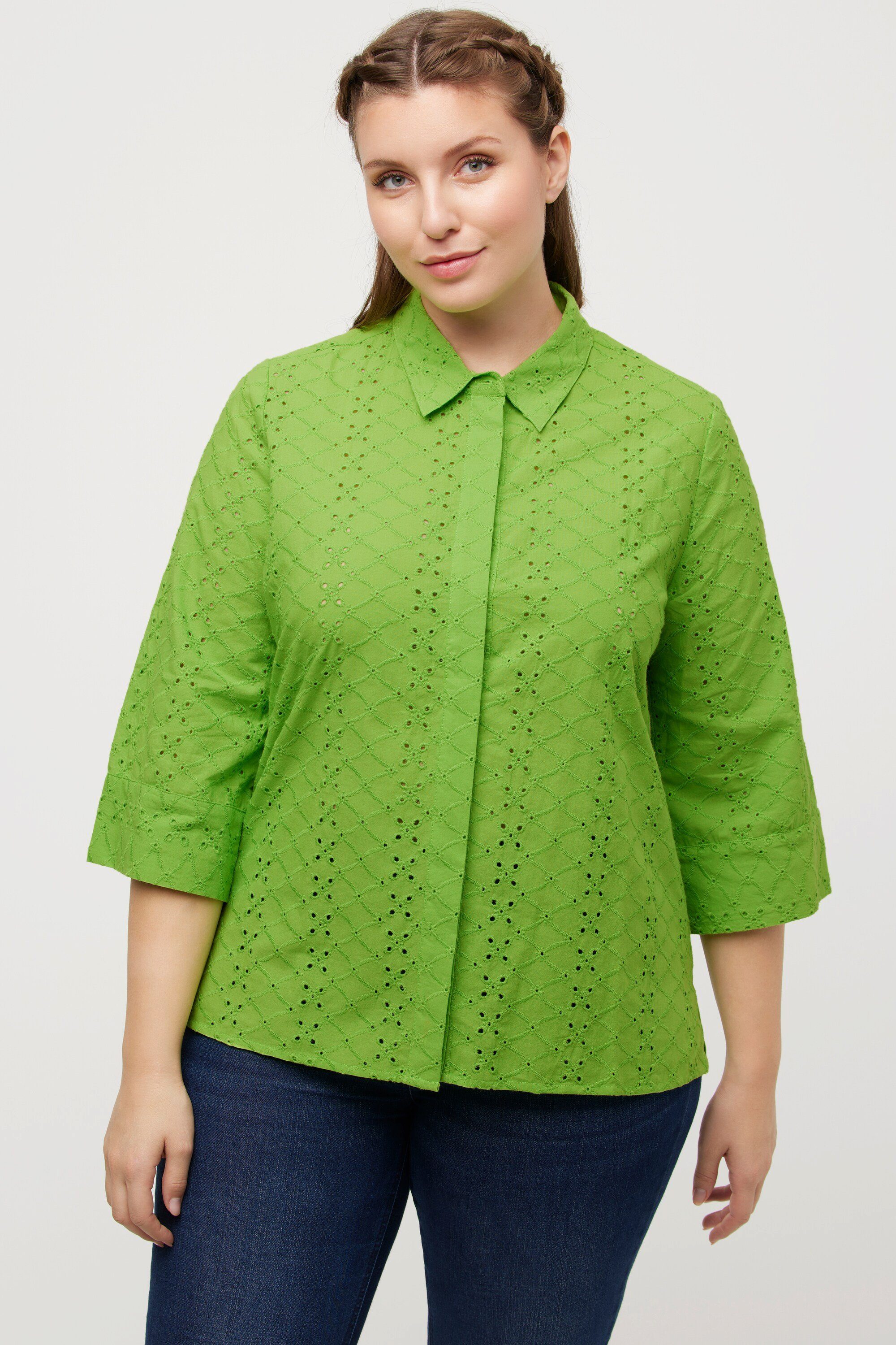 Ulla Popken Hemdbluse Hemdbluse Lochstickerei Hemdkragen 34 Arm