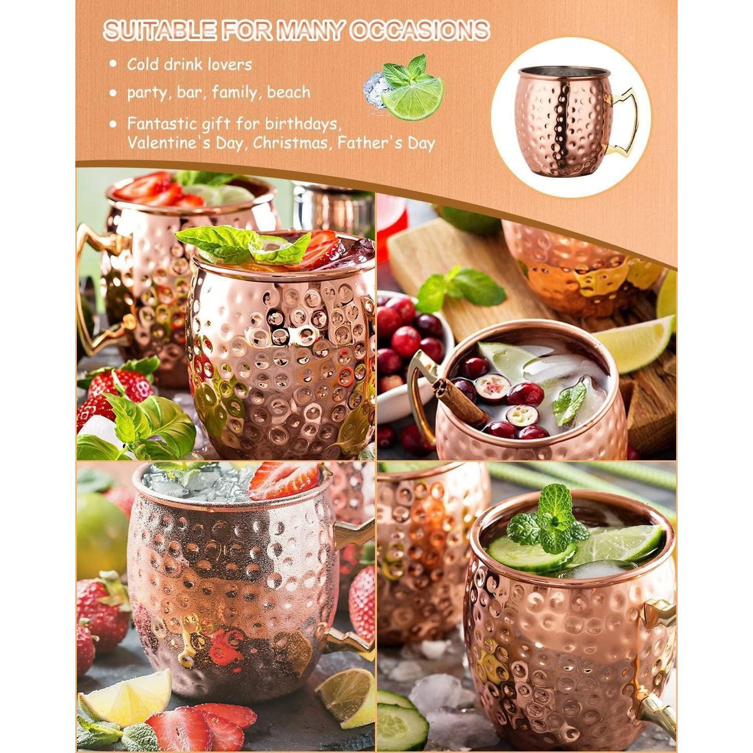 LuxusKollektion Cocktailglas Kupferbecher Moscow Mule Untersetzer ...