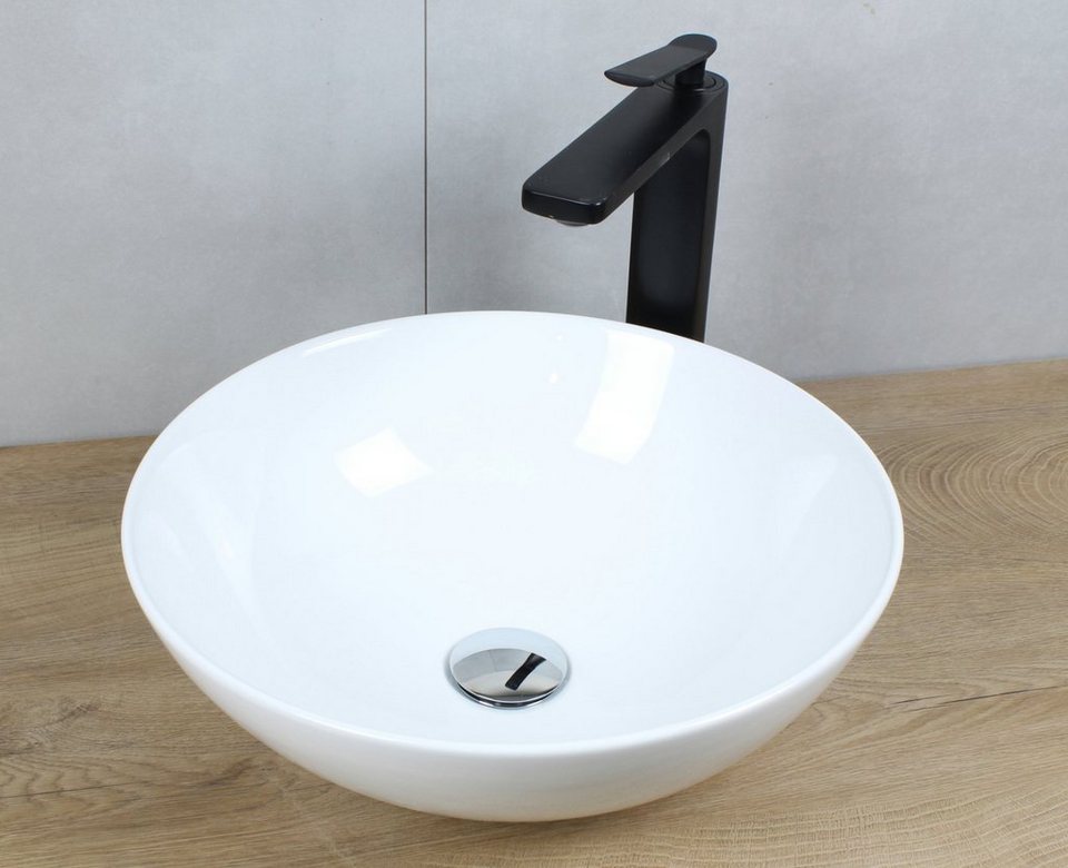Hago Aufsatzwaschbecken Keramik Waschbecken Oval 505x385x135 Weiß Ohne