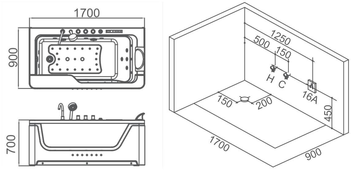 Duwilux Whirlpool-Badewanne Whirlpool 170x90 Adelaide Badewanne SOFORT ...