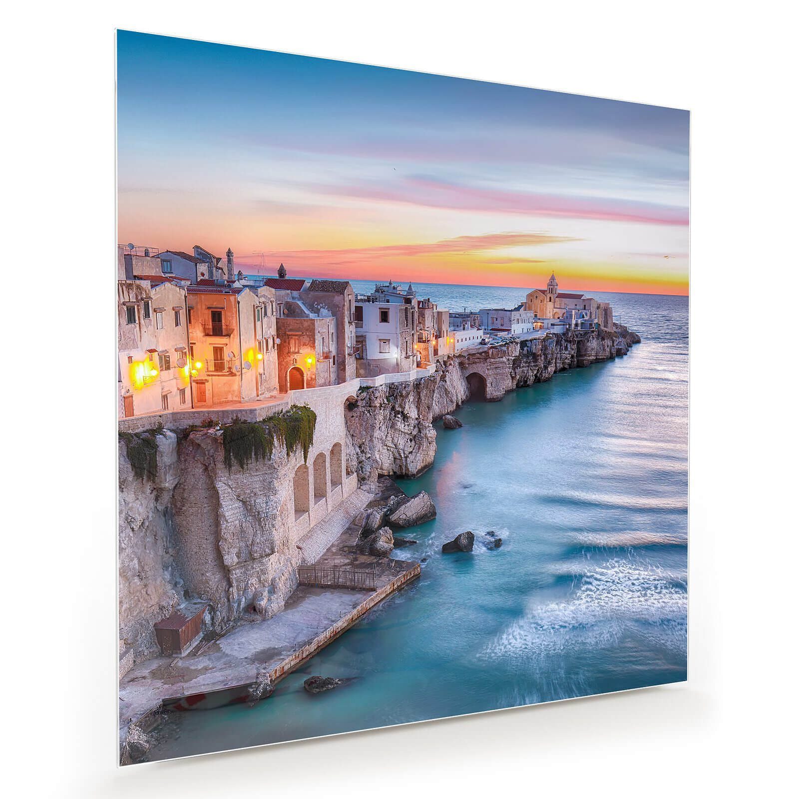 Primedeco Glasbild Wandbild Quadratisch Vieste Küstenstadt Apulien Mit