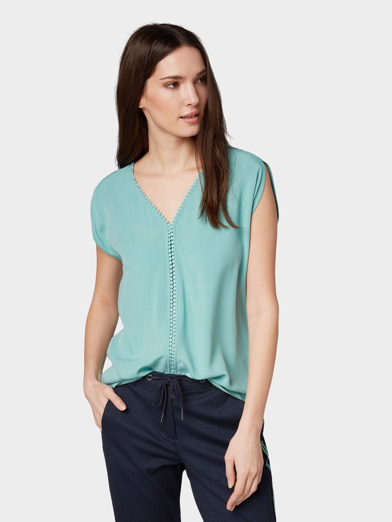 Tom Tailor Shirtbluse Schlichte Bluse ärmellos Mit V Ausschnitt