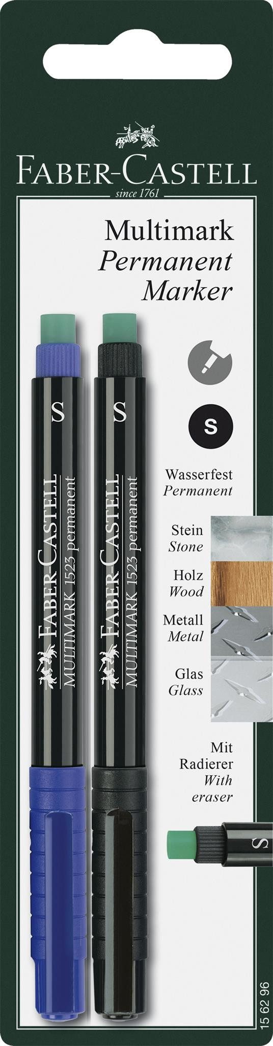Faber-Castell Marker Faber Castell Marker Multimark permanent S 0,4 mm 2er bl+sw