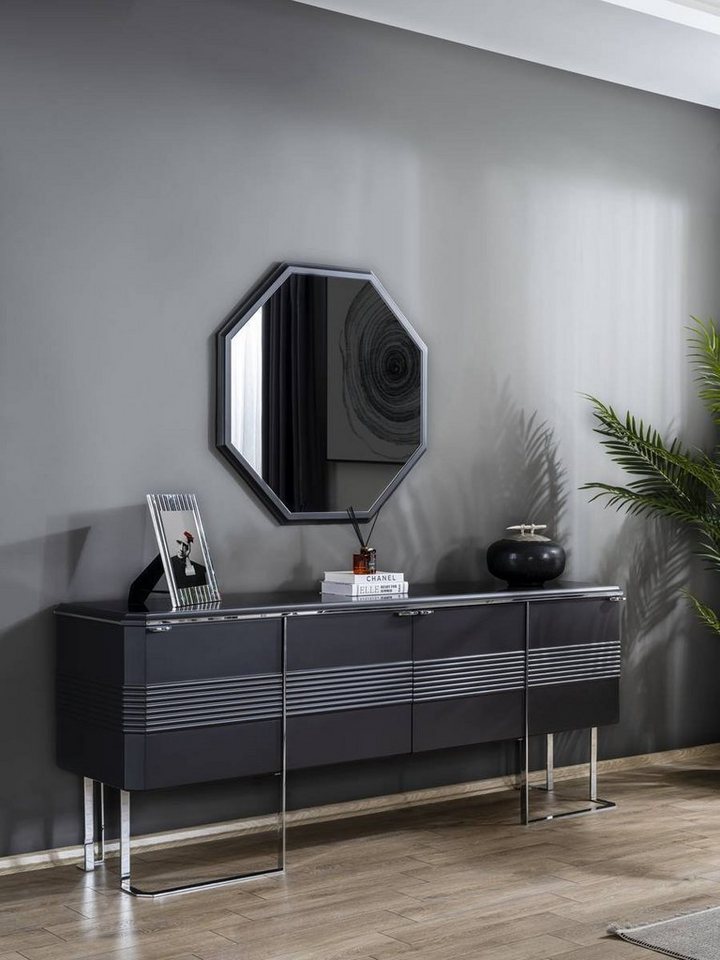 Jvmoebel Sideboard Schwarzes Möbel Set Designer Sideboard Spiegel