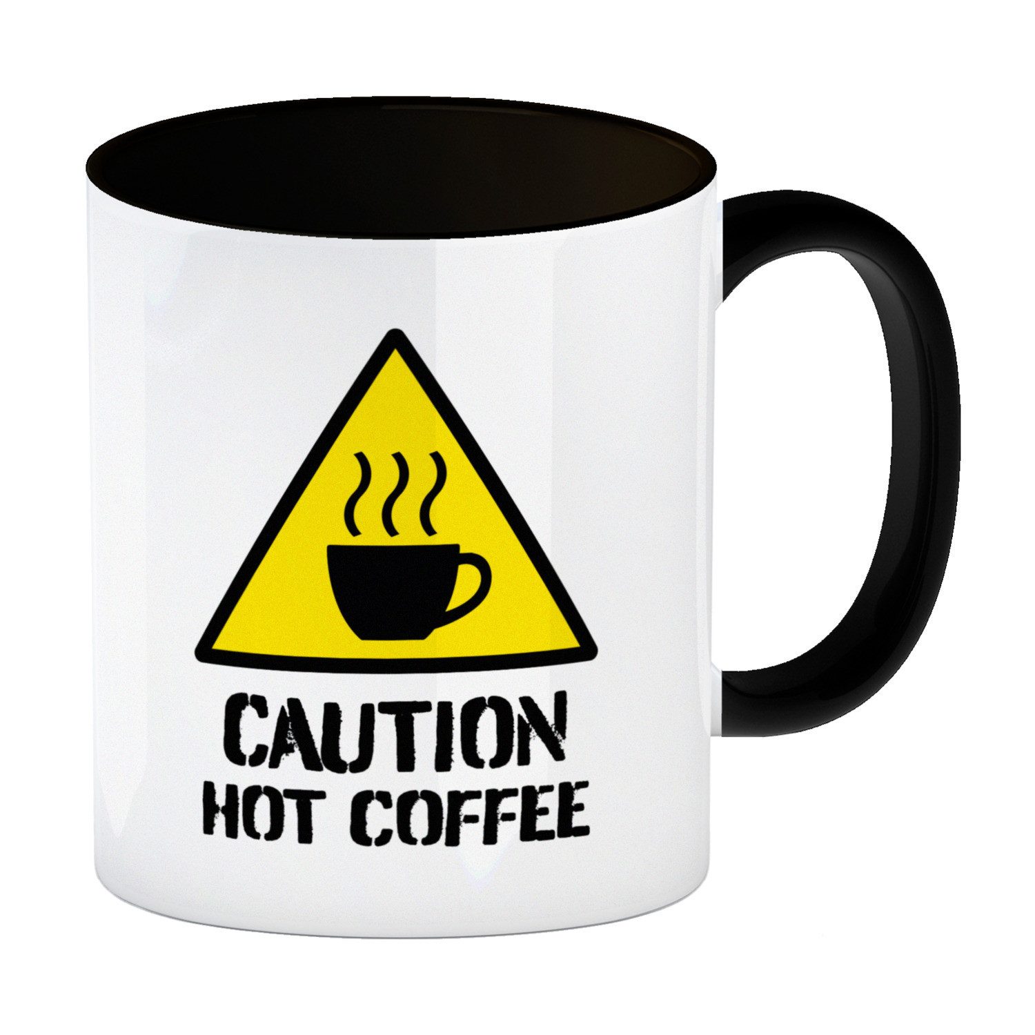 speecheese Tasse Caution Hot Coffee Kaffeebecher Schwarz mit Warnsymbol