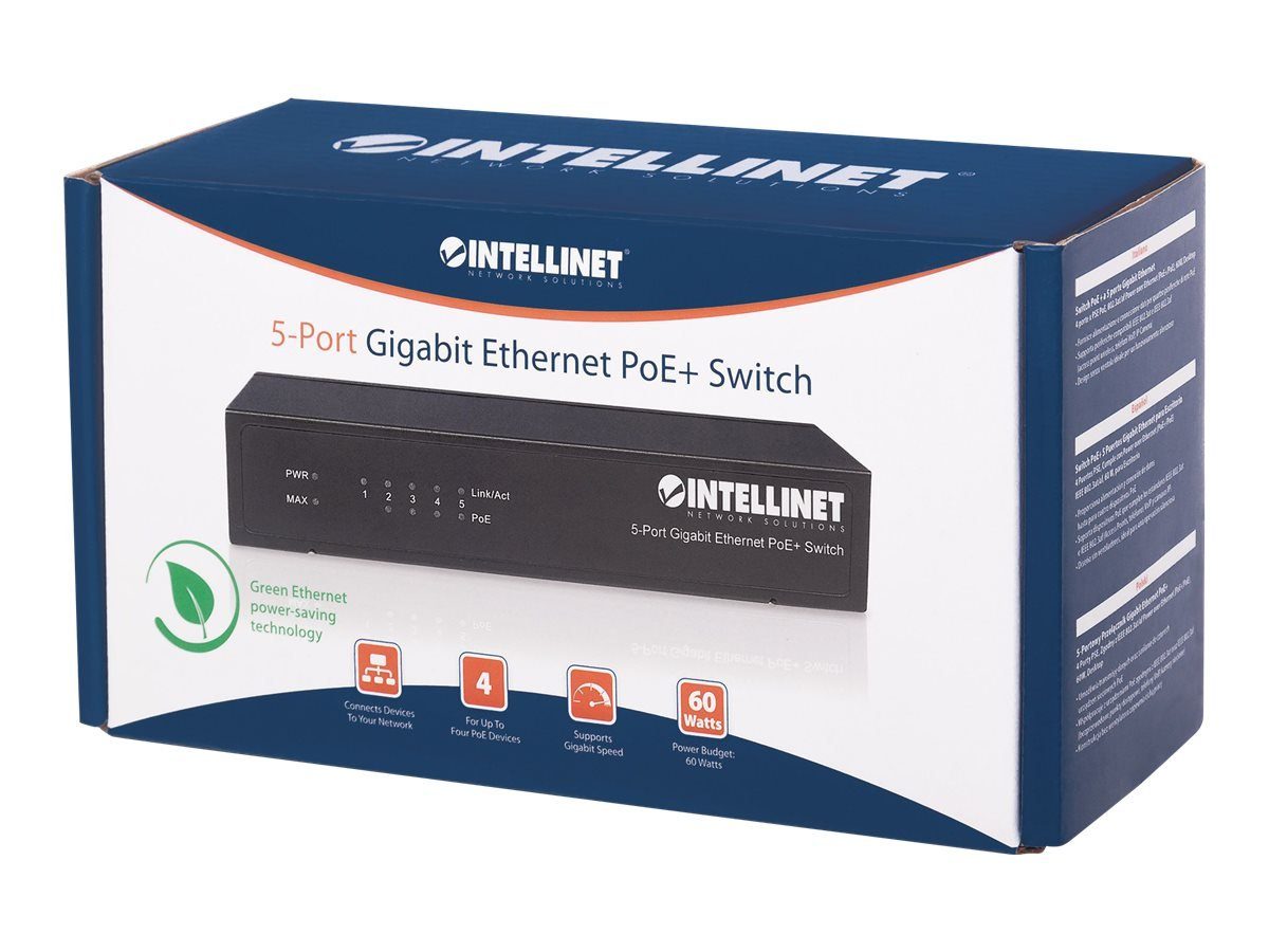 Intellinet INTELLINET PoE+ Switch 561228 5-Port Gigabit Netzwerk-Switch, Kapazität: Puffer ...