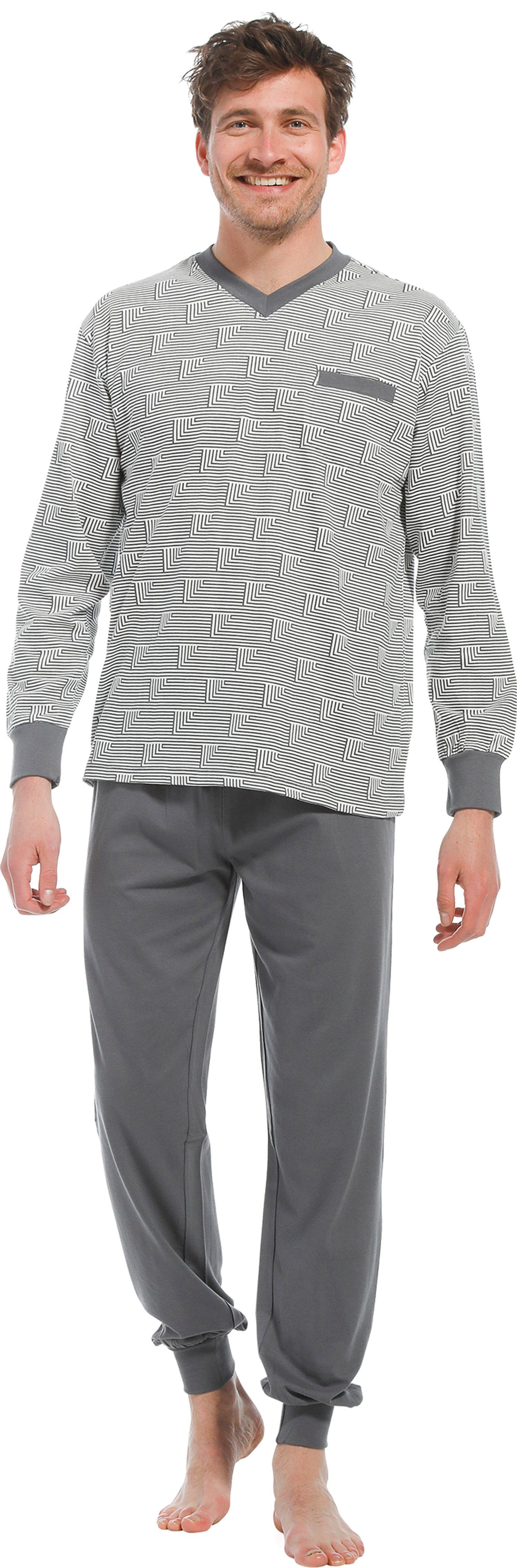 Pastunette Pyjama Herren Schlafanzug Lang 2 Tlg Baumwolle Mit Langem