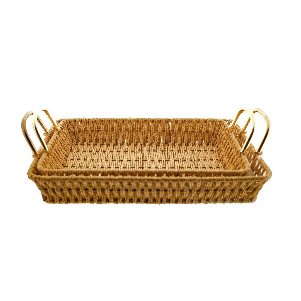 Trendmax Dekokorb 2 Tlgkorb Set Aus Stroh In Holzfarben Mit Goldenen