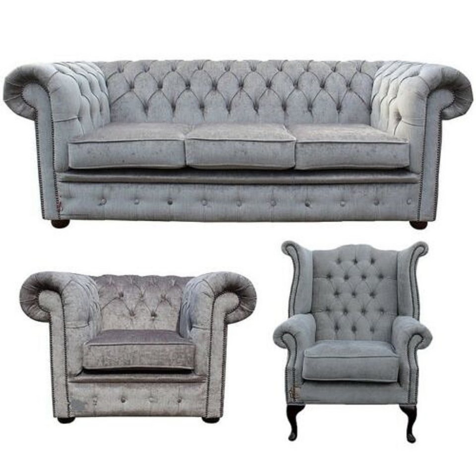 Jvmoebel Sofa Graue Moderne Chesterfield Sofagarnitur Polster Textil 3