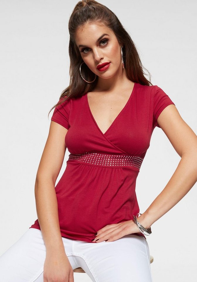 Melrose V-Shirt mit Strasssteinen, Elegantes Shirt von MELROSE online ... Melrose V-Shirt mit Strasssteinen, Elegantes Shirt von MELROSE online ...