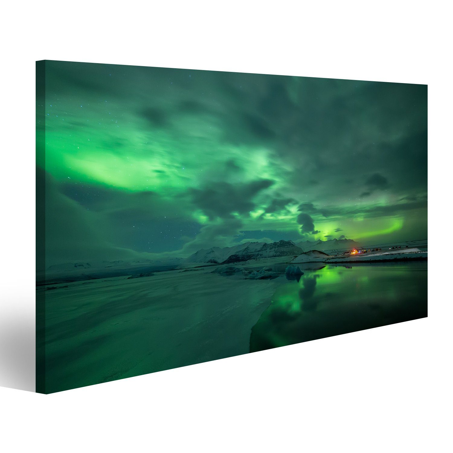 islandburner Leinwandbild Bild auf Leinwand Aurora Borealis Nordlicht Jokulsarlon Lagune In Isla