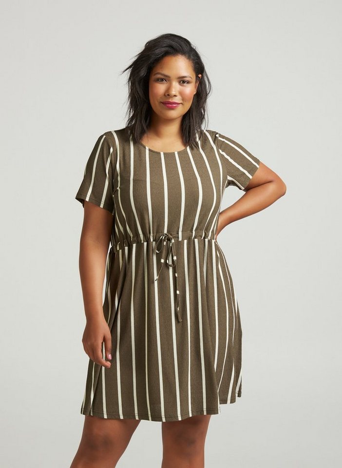 Zizzi Sommerkleid Damen Große Größen Kleid Elegant Kurzarm Streifen