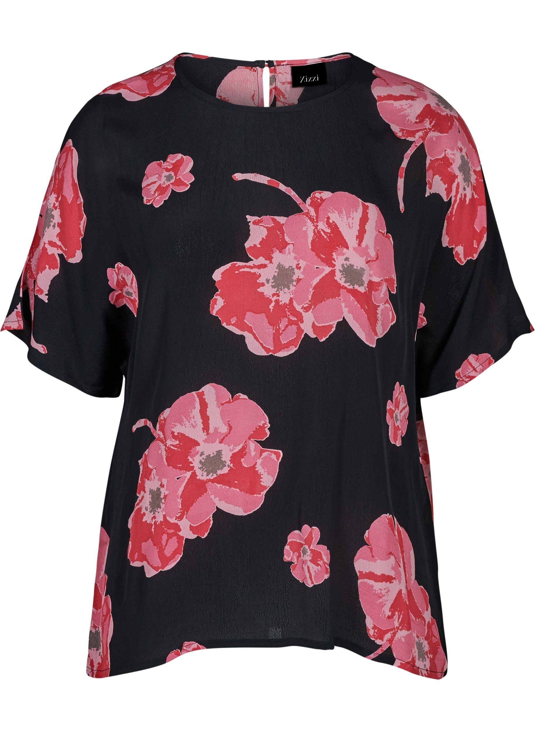Zizzi Blusentop Damen Große Größen Bluse Kurzarm Blumenprint Elegant