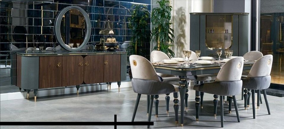 Jvmoebel Esszimmer Set Esszimmer Set Garnitur Vitrine Tisch 6x Stuhl