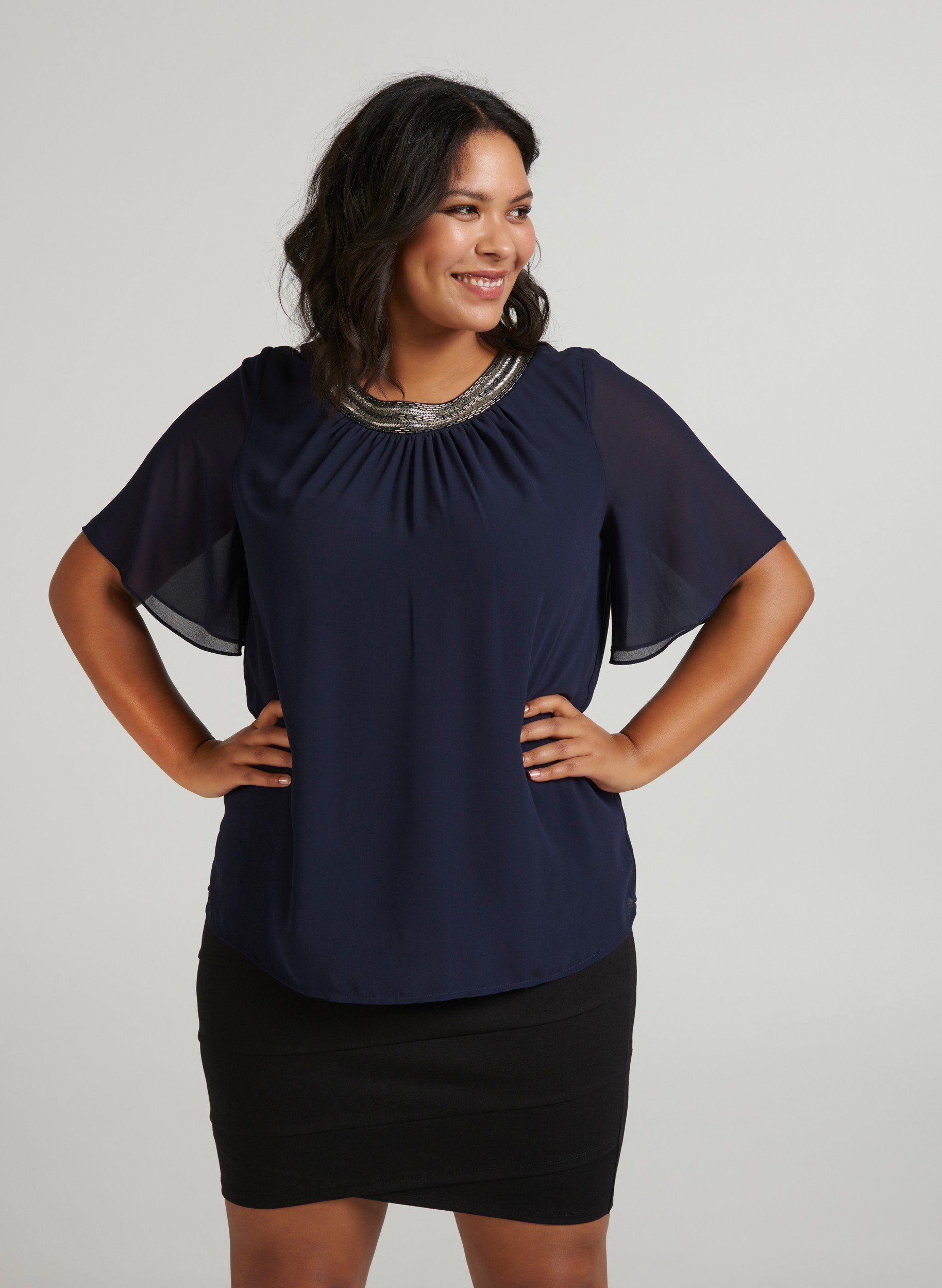 Zizzi Blusentop Damen Große Größen Bluse Leicht Kurzarm Oberteil Mit