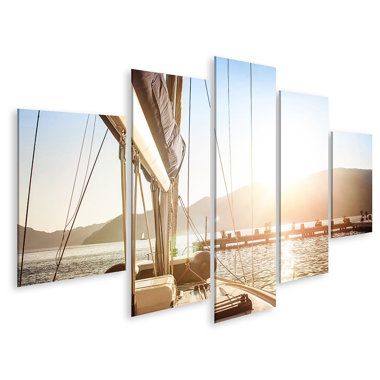 islandburner Leinwandbild Bild auf Leinwand Sailboat On Sunset Luxurious Water Transport Bright