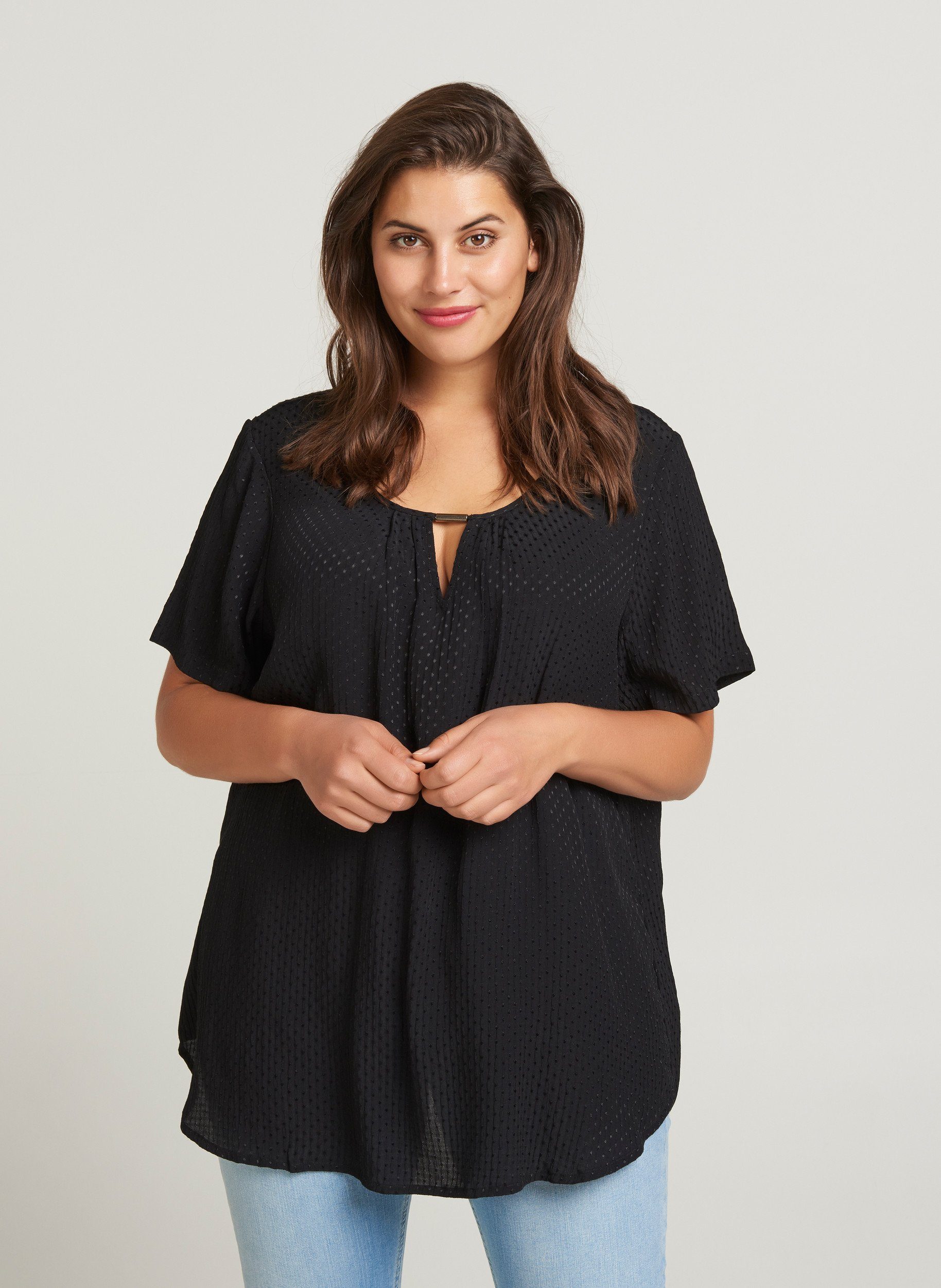 Zizzi Kurzarmbluse Damen Große Größen Bluse Kurzarm Elegant Leicht