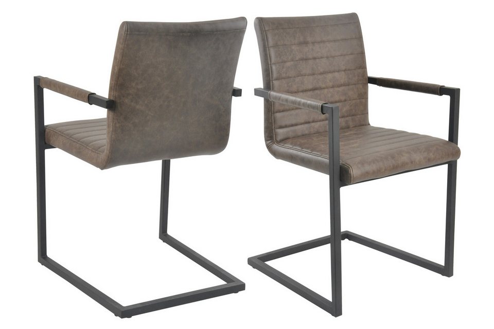 Dynamic24 Esszimmerstuhl Kemi Stuhl 2er Set Dunkelbraun Kunstleder Optik