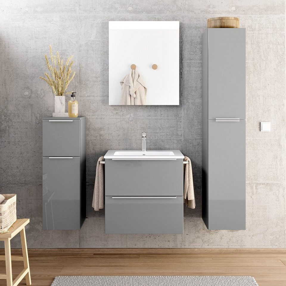 Lomadox Badmöbel Set Palermo 136 Grey Spar Set 4 St Grau 1401691