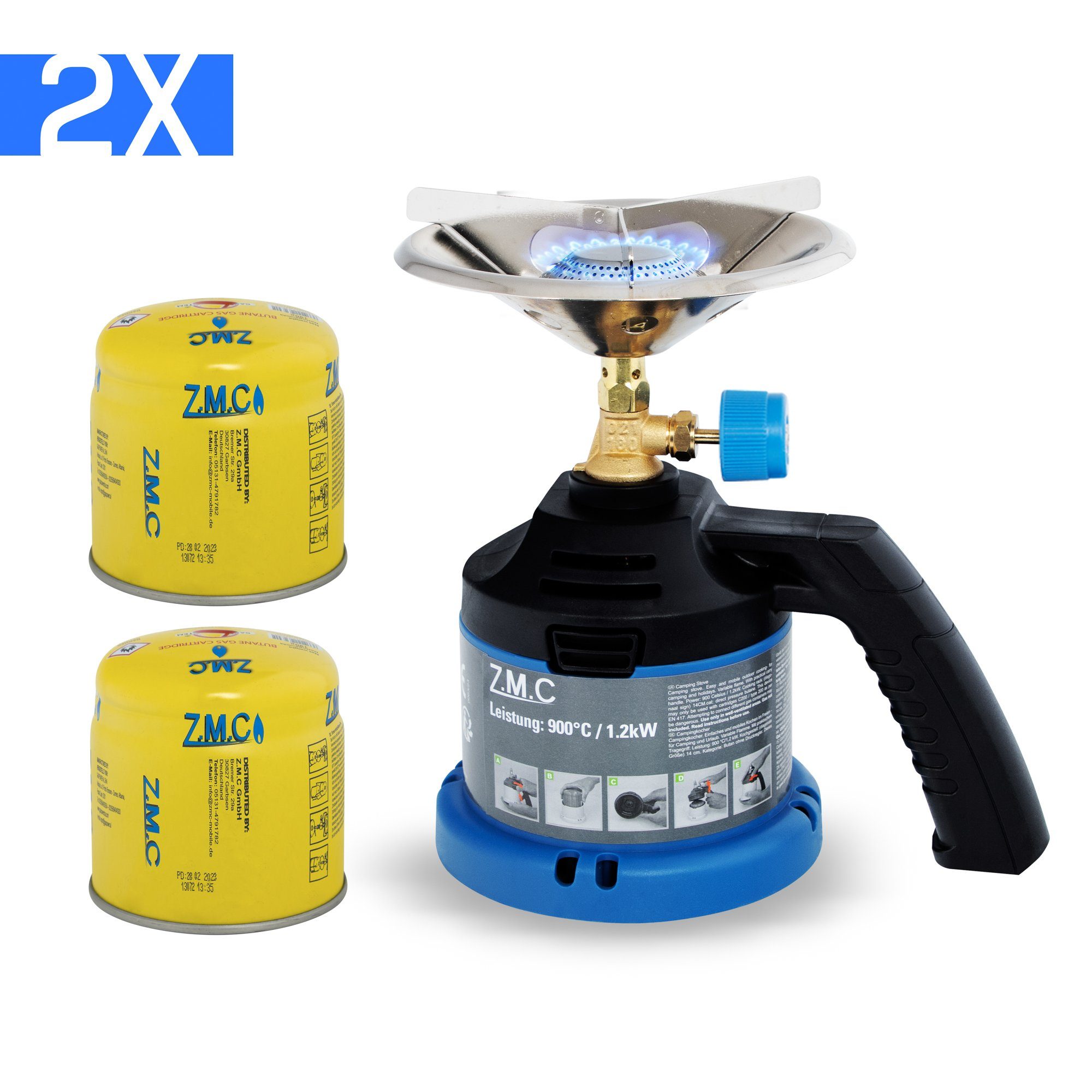 ZMC Gaskocher Tragbare Gaskocher Campingkocher mit Griff + 2x Gaskartuschen 190g ...
