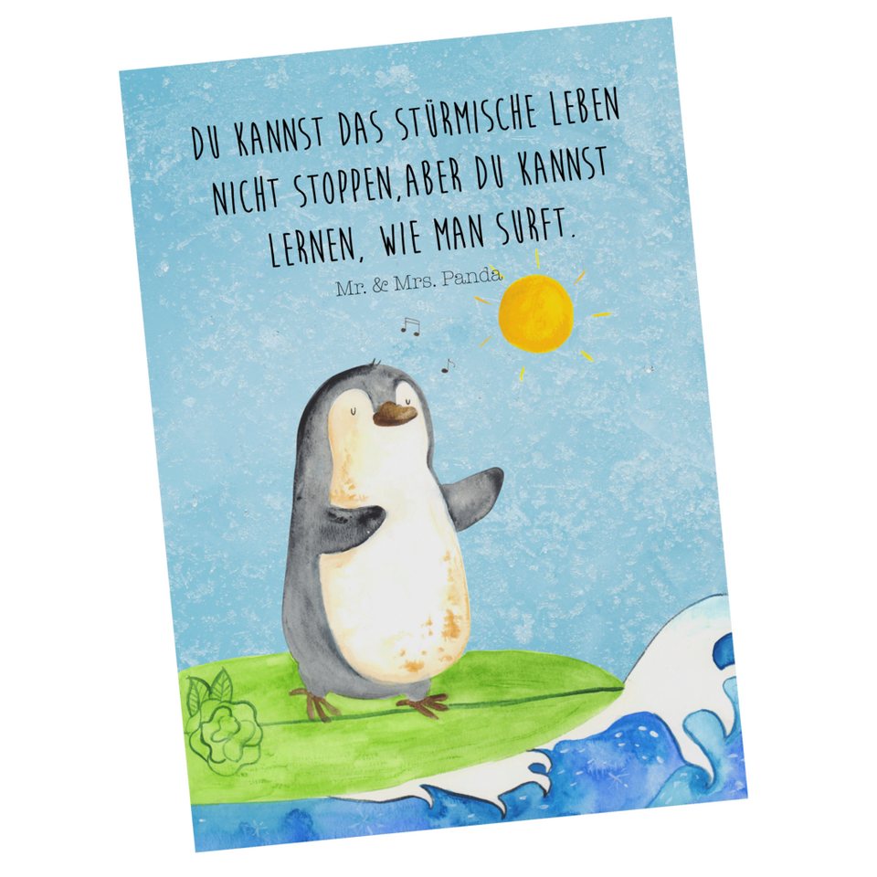 Mr. & Mrs. Panda Postkarte Pinguin Surfer - Weiß - Geschenk, Wellen ... Mr. & Mrs. Panda Postkarte Pinguin Surfer - Weiß - Geschenk, Wellen ...
