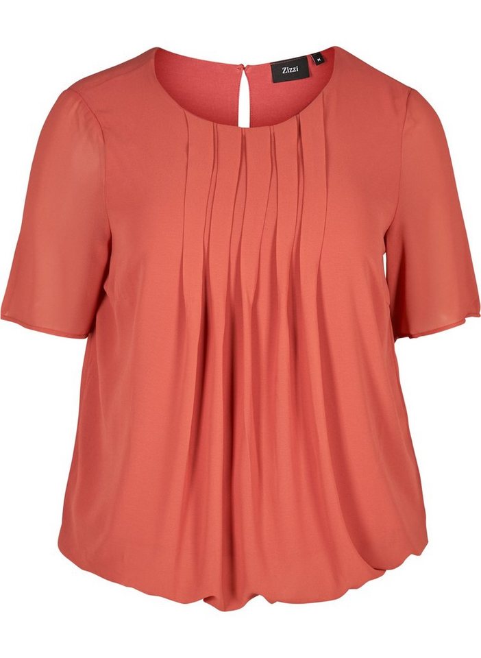 Zizzi Kurzarmbluse Damen Große Größen Bluse Kurzarm Falten Casual