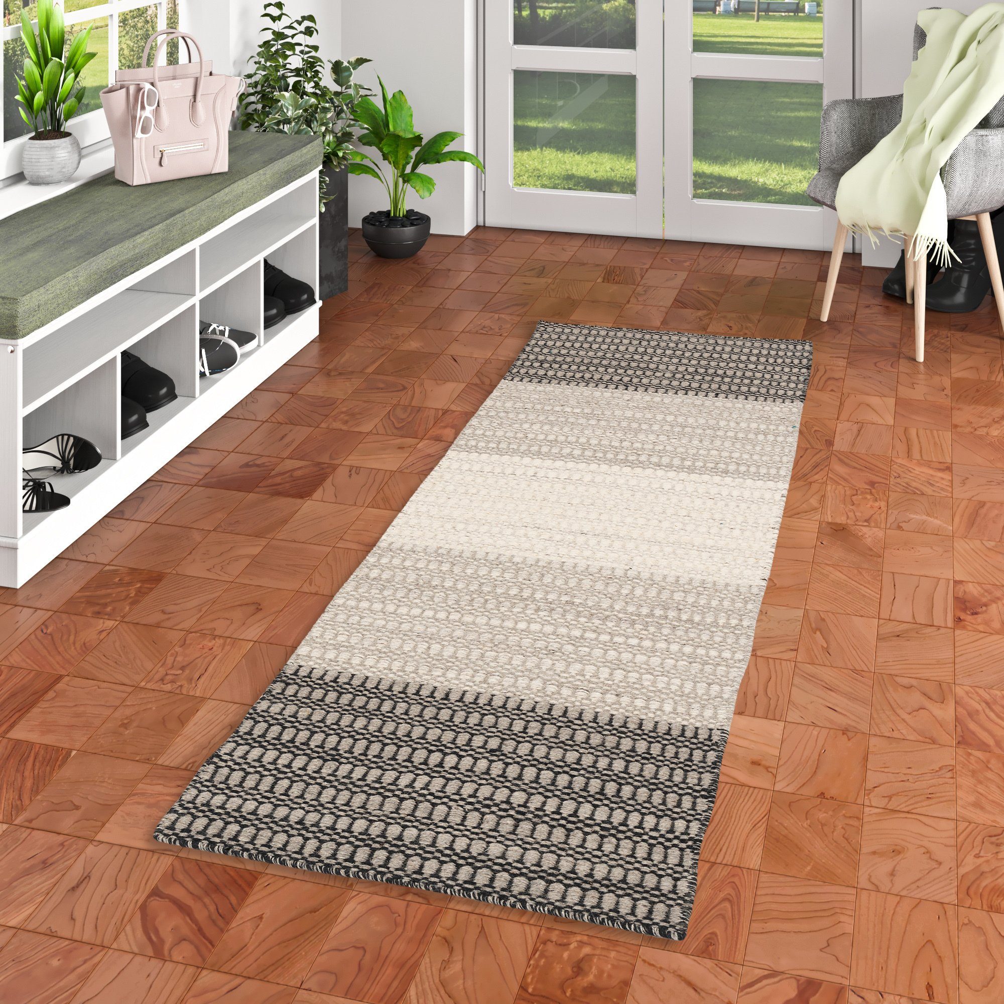 Läufer Natur Teppich Läufer Wolle Skandi Stripes Pergamon Rechteckig