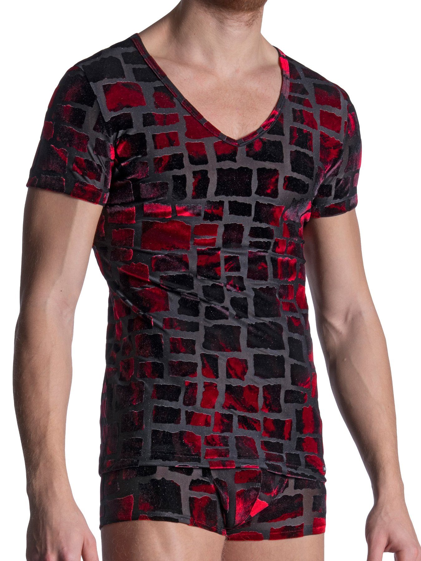 V-Shirt MANSTORE M2102 V-Neck Tee low black/red, Shirt mit V-Ausschnitt