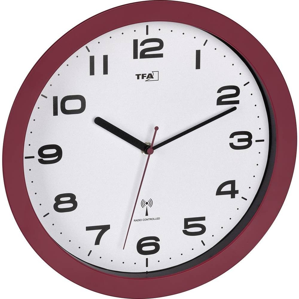 TFA Dostmann Wanduhr 60.3554.05 Funk Wanduhr 50 mm x 320 mm Rot