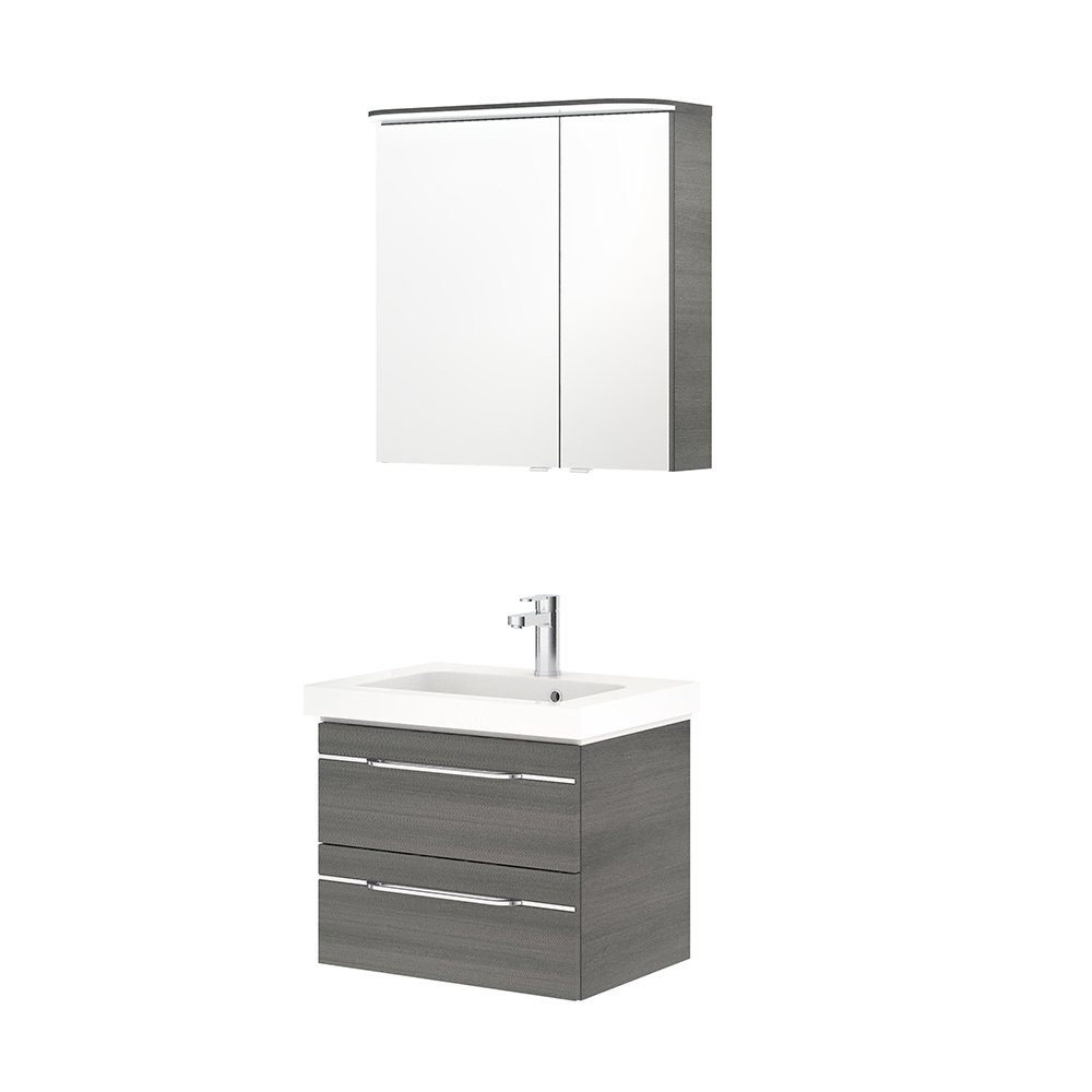 Lomadox Badmöbel-Set BUDVA-66, (Spar-Set, 2-St), mit LED Beleuchtung in Graphit Struktur quer Nb ...