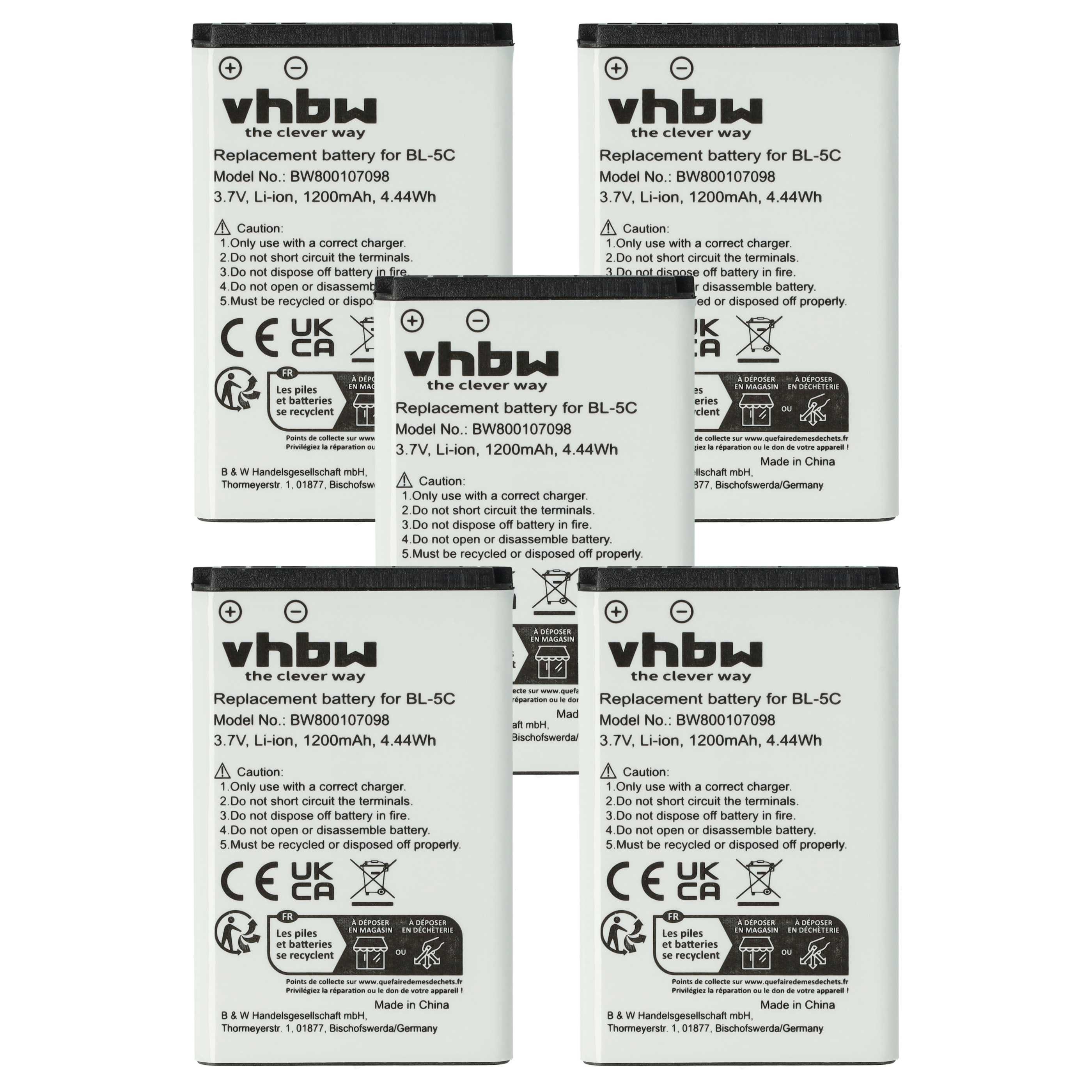 vhbw Ersatz für TB-BL5C, RCB215, SIB-11, SIB-16, RCB405, RTR001F02 für Smartphone-Akku Li-Ion ...