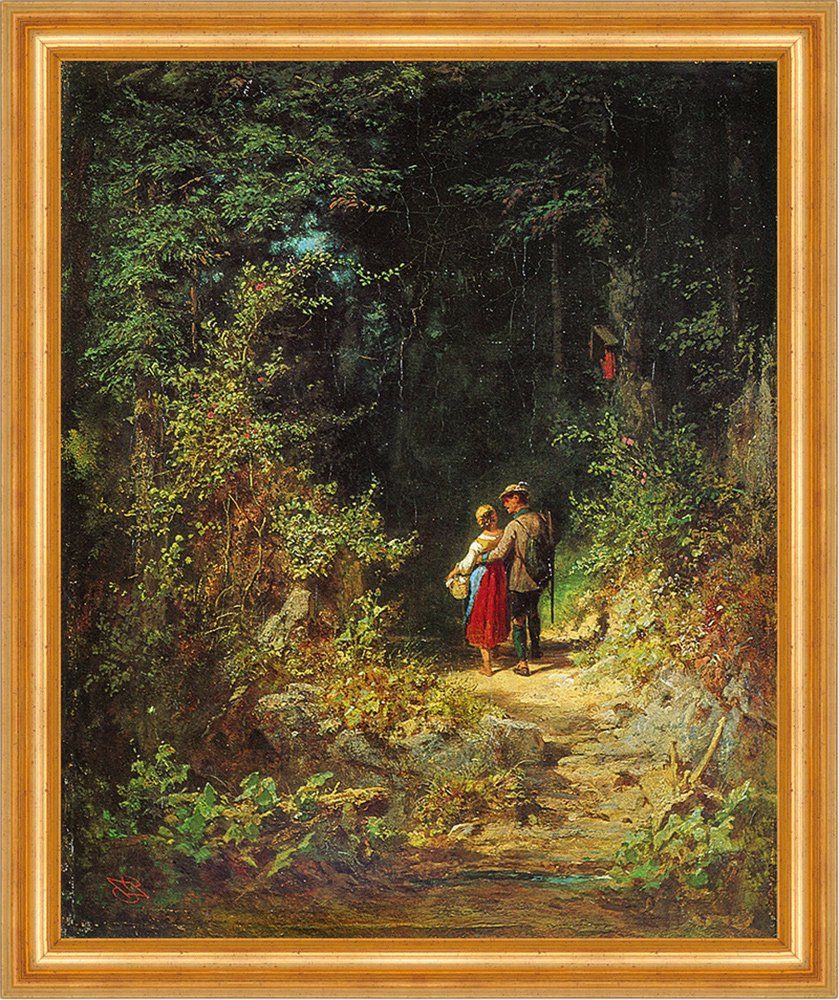 Kunstdruck Liebespaar im Wald Carl Spitzweg Waldweg Umarmung Spaziergang H A3 052, (1 St)