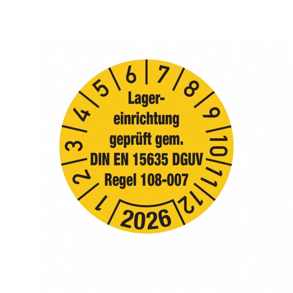 Dreifke Hinweisschild JahresPlakette Lagererinrichtung DGUV Regel 108-007, Ø30mm, 10St.