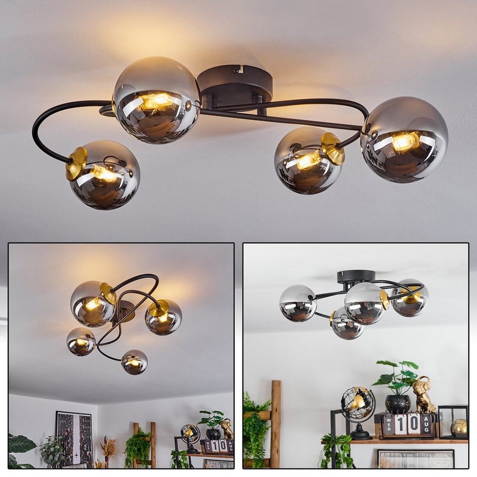 Hofstein Deckenleuchte Isorella Deckenlampe Aus Metallrauchglas In