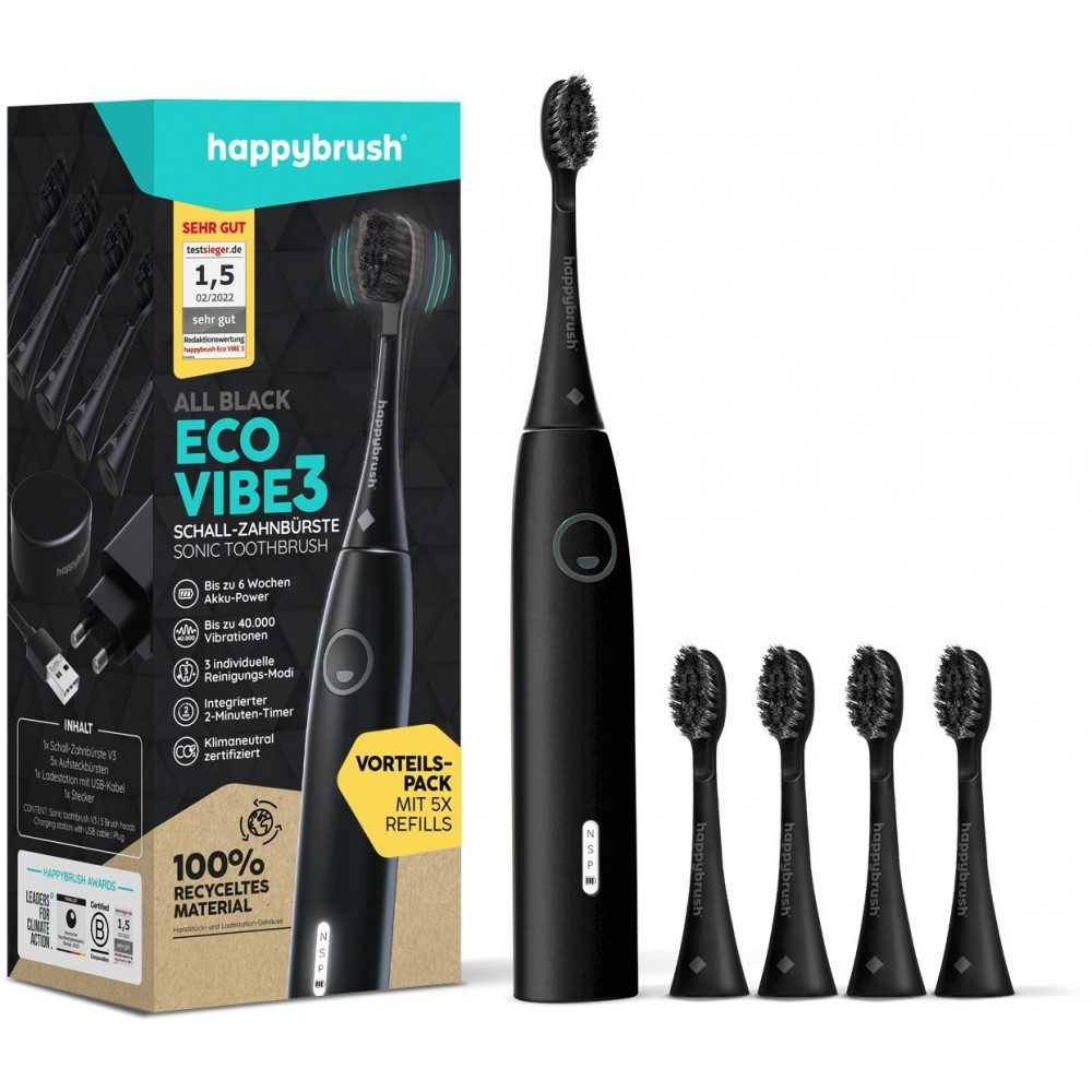 happybrush Schallzahnbürste ECO VIBE 3 Starterkit - Elektrische Zahnbürste - schwarz, 100% ...