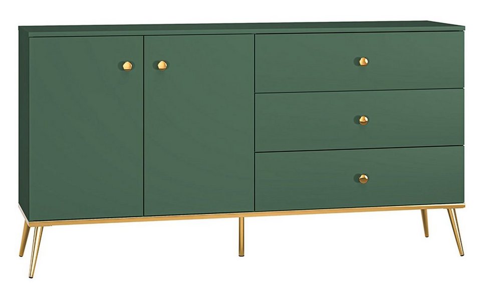 Feldmann Wohnen Sideboard Forest 1 St 1 Teilig 160cm Dunkelgrün Gold