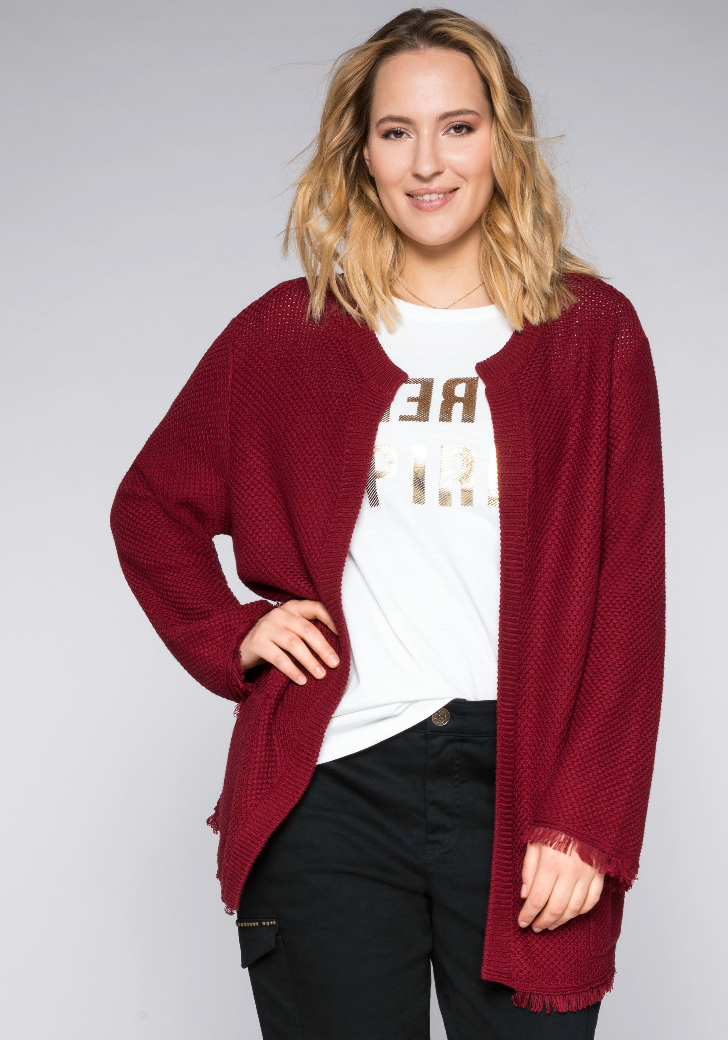 Sheego Strickjacke In Offener Form Ausschnitt Mit Rippbund Online