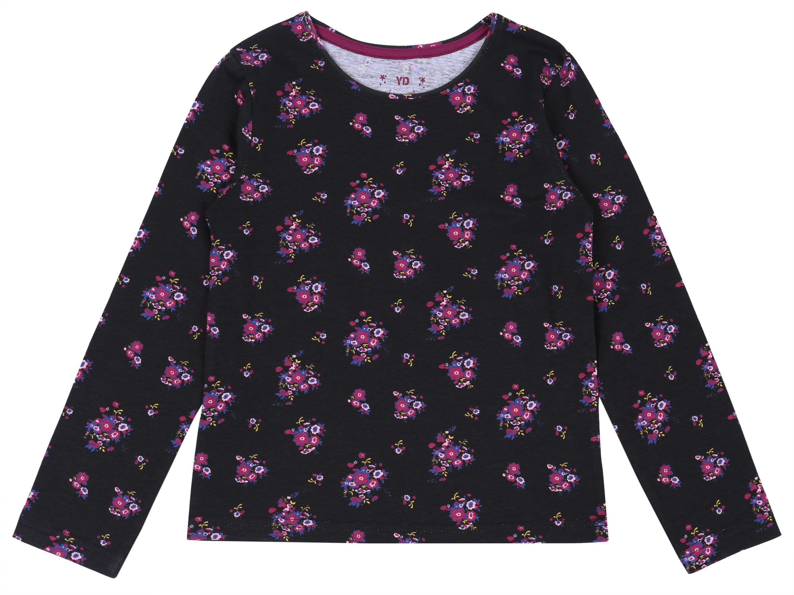 Sarciaeu Langarmbluse Schwarze Bluse Mit Kleinen Blümchen Gemustert