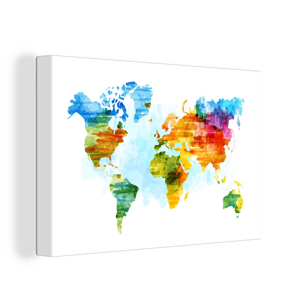 Muchowow Leinwandbild Weltkarte Aquarell Regenbogen 1 St