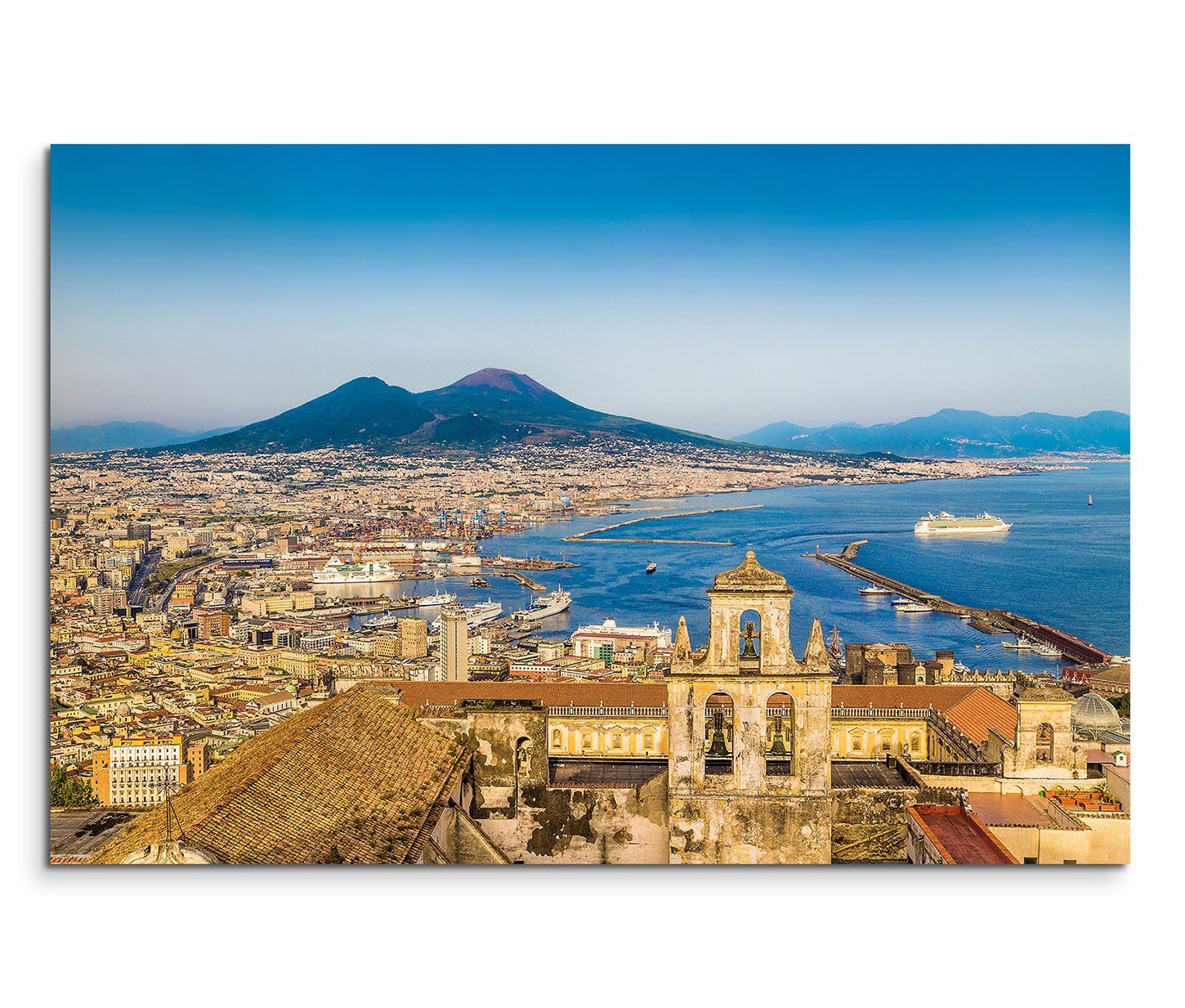 Sinus Art Leinwandbild 120x80cm Wandbild Italien Neapel Stadt am Meer Vulkan Vesuv Sommer