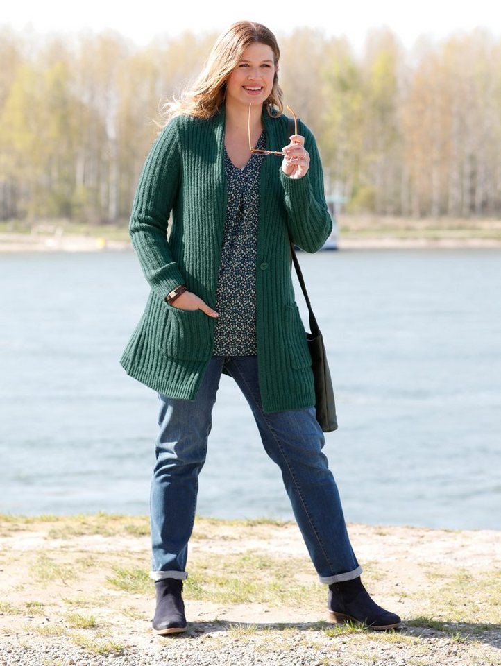 Janet Und Joyce By Happy Size Strickjacke Offene Form Mit 1 Knopf Für