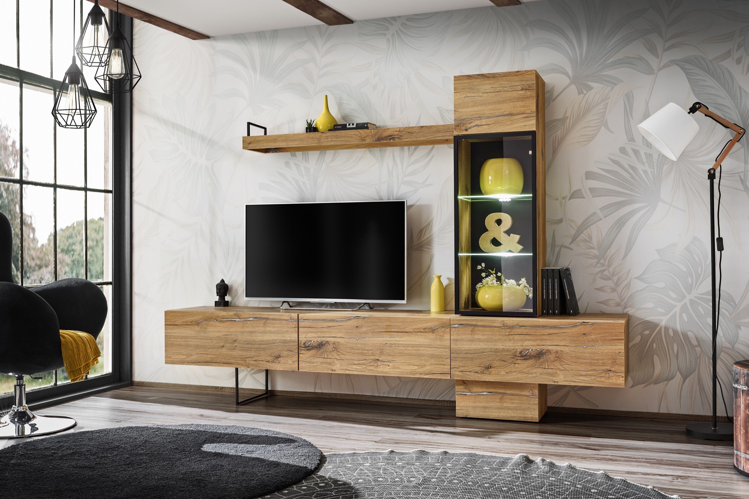 Asm Moebel Wohnwand Wohnwand Rise Mit Led Beleuchtung Und Push Click