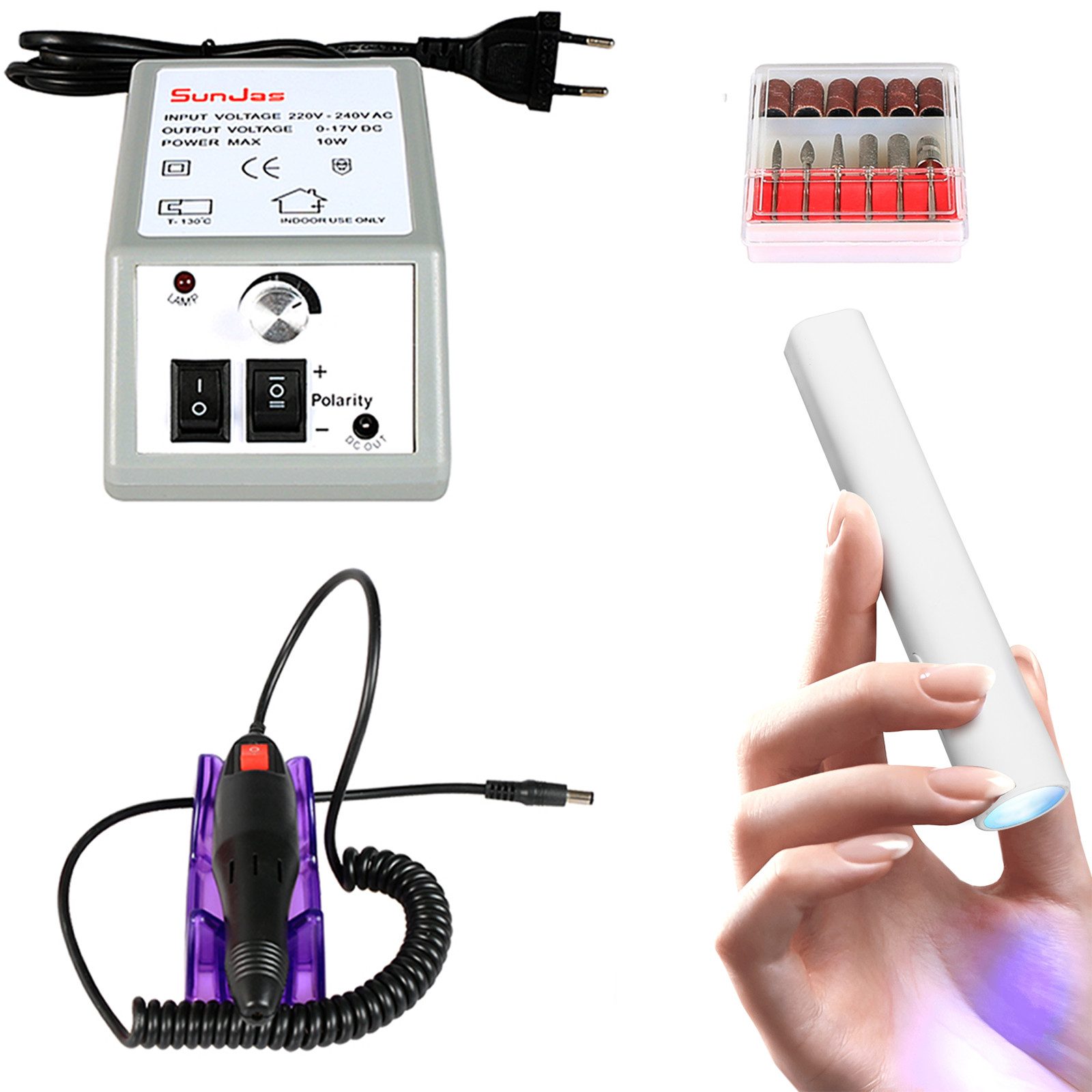 SunJas Maniküre-Pediküre-Set 1xHB100+GLUV100, Nagelfräser Nagel Design Nagelstudio LED-Lampen UV ...